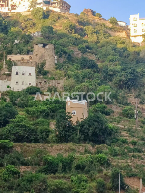 Mountain peaks and heights in Fifa Governorate, agricultural terraces ...
