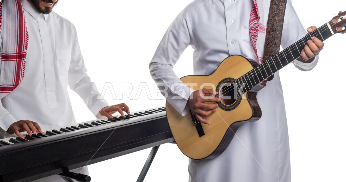 An Arab Saudi Gulf band that has artistic talents, playing the guitar ...