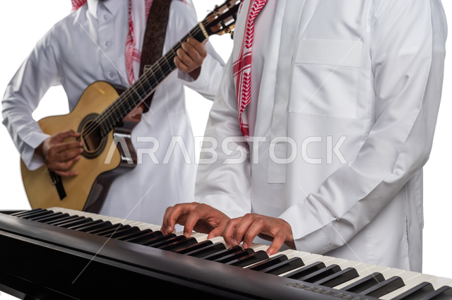 An Arab Saudi Gulf band that has artistic talents, playing the guitar ...