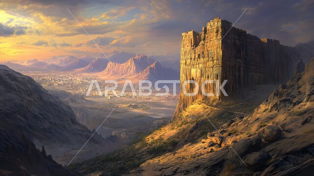Adventure and recreational trip areas, mountain peaks in high places ...