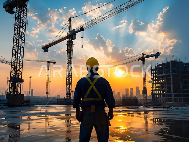 Saudi Vision 2030, Back view of a Saudi Arabian Gulf engineer wearing a ...