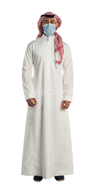 Portrait of a Saudi Arabian Gulf man looking at the camera, wearing a ...