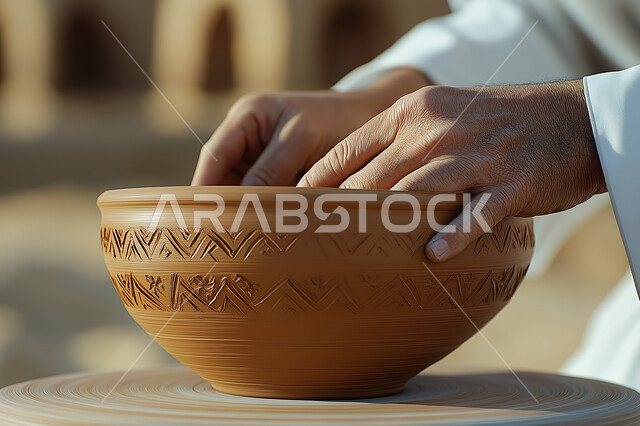 Pottery made of clay, working in the ceramics industry, popular ...