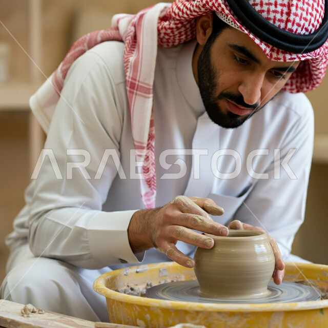 Working in the ceramics industry, making decorated pottery jars ...