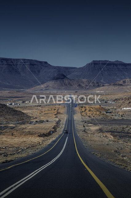 Desert asphalt road in Al-Ula city in Saudi Arabia, natural rock ...