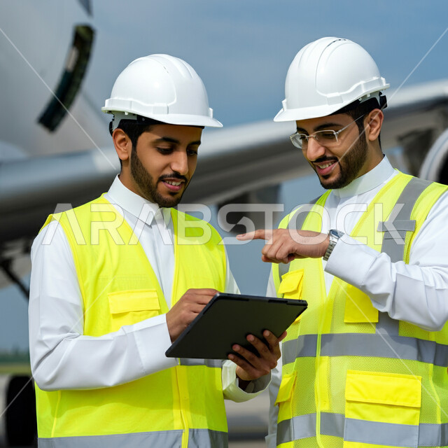 Saudi Arabian Airlines, Using advanced technology devices, Close up of two Saudi Arabian Gulf ...