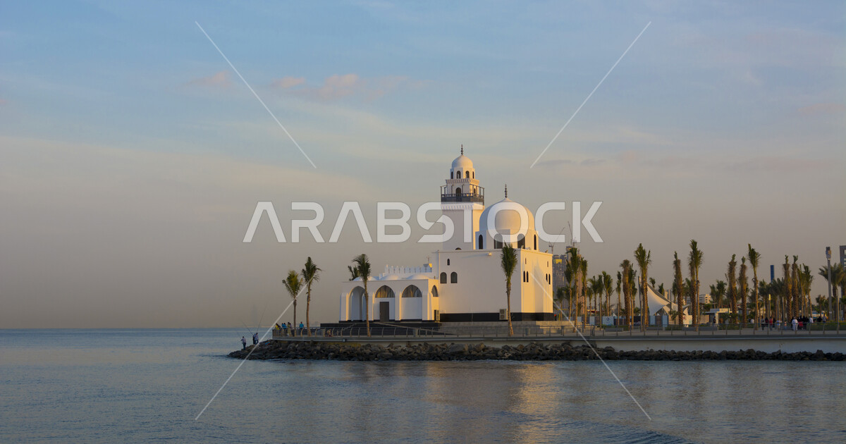 Al-Rahma Mosque floating on the sea, landmarks of Jeddah in Saudi ...