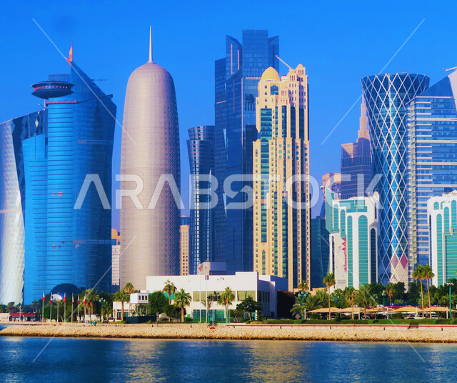 Waterfront on the coast of the Arabian Gulf, famous tourist places and ...