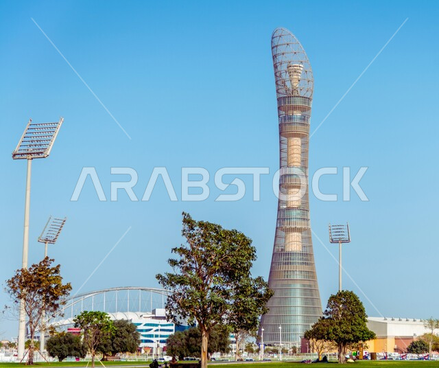 Aspire Tower (The Torch) in Doha Sports City, Modern architecture of ...