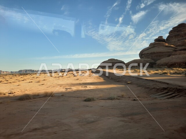 Ancient historical landmarks in Madain Saleh, rock formations and ...