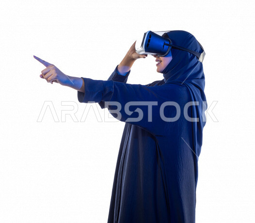 Portrait of a Saudi Arabian Gulf woman wearing a unique 3D virtual ...