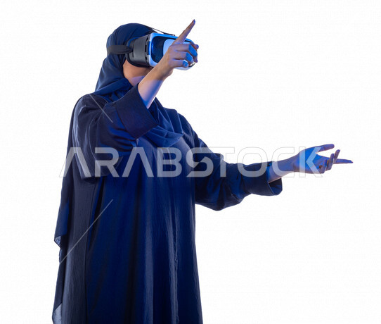 Portrait of a Saudi Arabian Gulf woman wearing a unique 3D virtual ...