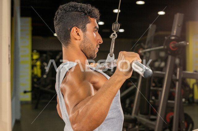 Health and fitness, using sports equipment, close-up side view of young ...