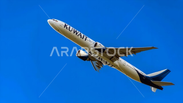 Kuwait Airways, modern air transportation, a plane flying in the skies ...