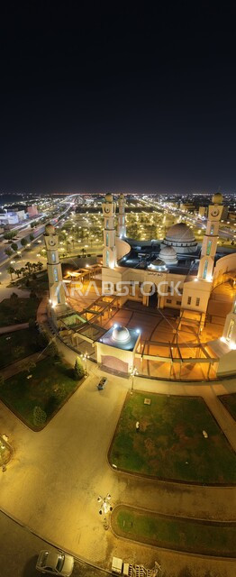 Al-Walidain Mosque in Tabuk city at night, the architectural art of ...