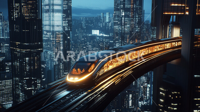 Metro running on railway, facilitating traffic movement in Saudi Arabia ...