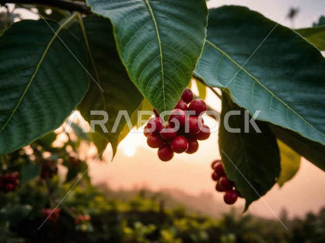 Branches and fruits of the Saudi Khawlani coffee tree in Al-Fayfa ...