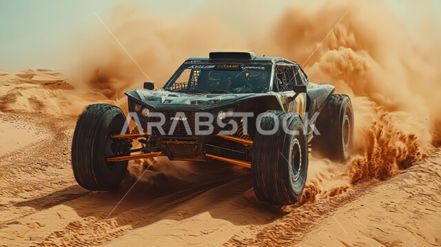 Sand dune tracks, dirt bike racing on soft sand in the desert, youth ...