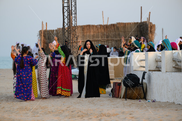Old Qatari customs and traditions, a group of Qatari Gulf Arab women ...