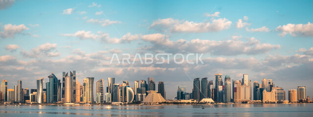 Famous tourist places and landmarks in Qatar, a panoramic image of ...