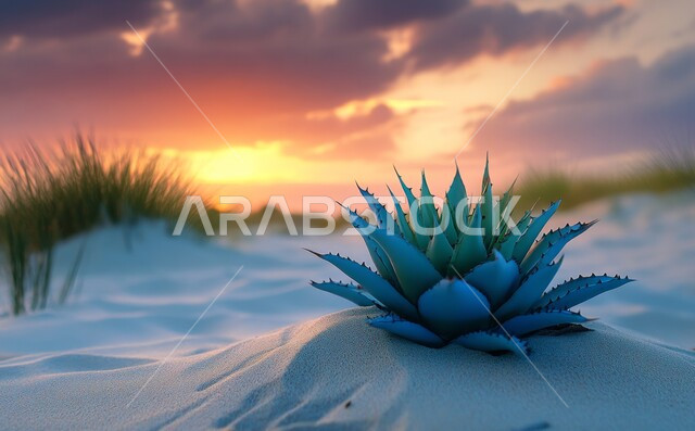 Prickly pear cactus in the prairie in the desert of Saudi Arabia, green ...