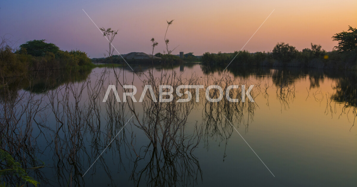 Sunset in the green valley in Jeddah, Saudi Arabia, beautiful ...