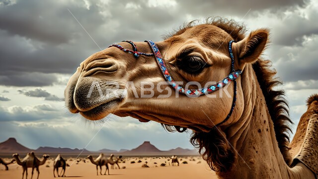Nature reserve for camel breeding in desert areas, care of camels in ...