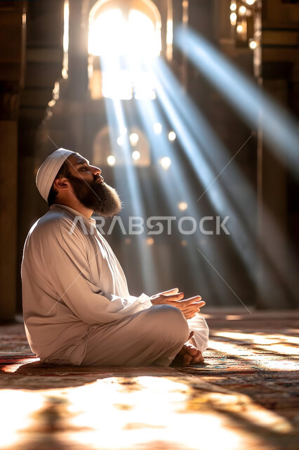Supplication and supplication to Allah Almighty, side view of a Saudi ...