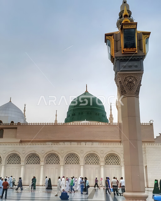 The courtyard of the Haram in Medina, a famous Islamic religious holy ...