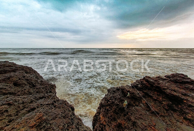 An aesthetic picture of sea waves on a beach in Saudi Arabia, the ...
