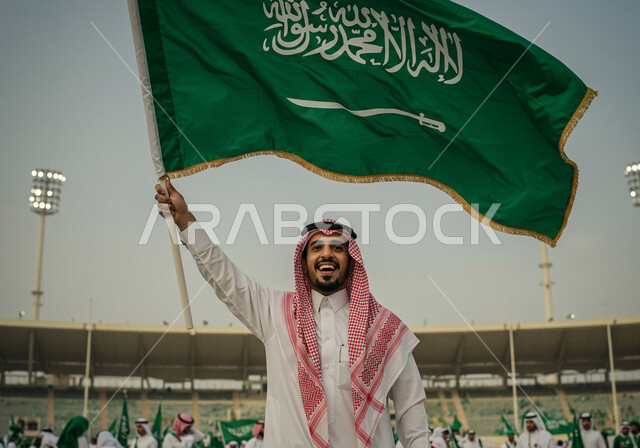 Flag Day March 11th, Saudi Arabian Gulf man wearing traditional thobe ...
