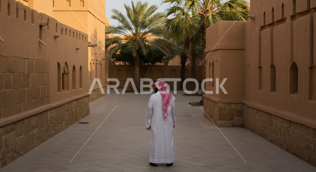 Popular historical neighborhoods in Saudi Arabia, city tour, back view ...