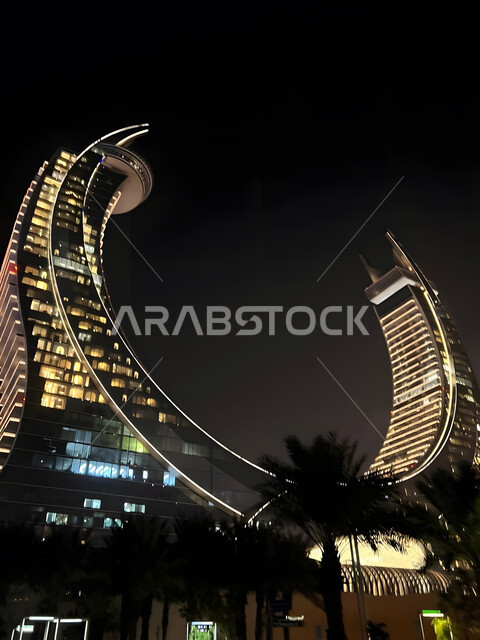 Katara Twin Towers in Lusail, Doha at night, famous tourist places ...