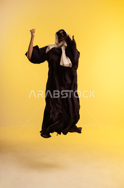 Love of exploration and adventure, young Saudi woman seeing distant ...