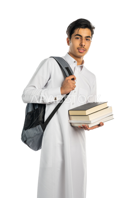Portrait of a Saudi Arabian Gulf university student wearing a ...