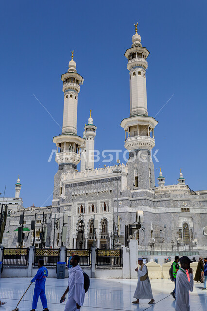 The outer courtyard of the Grand Mosque in Mecca, a sacred religious site and landmark in the ...