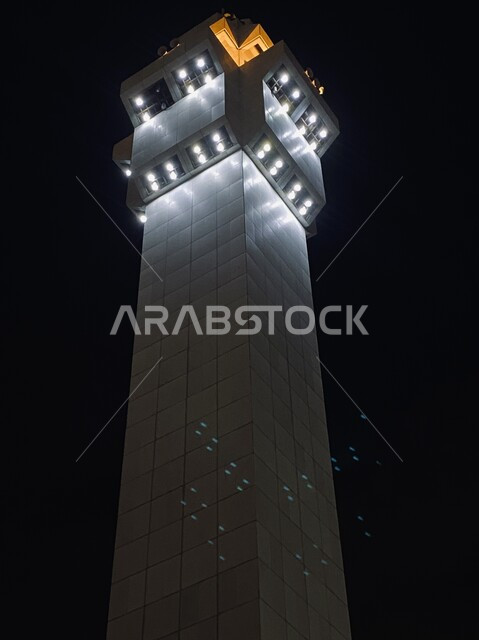 Sayyida Aisha Mosque in Mecca illuminated at night, Islamic ...