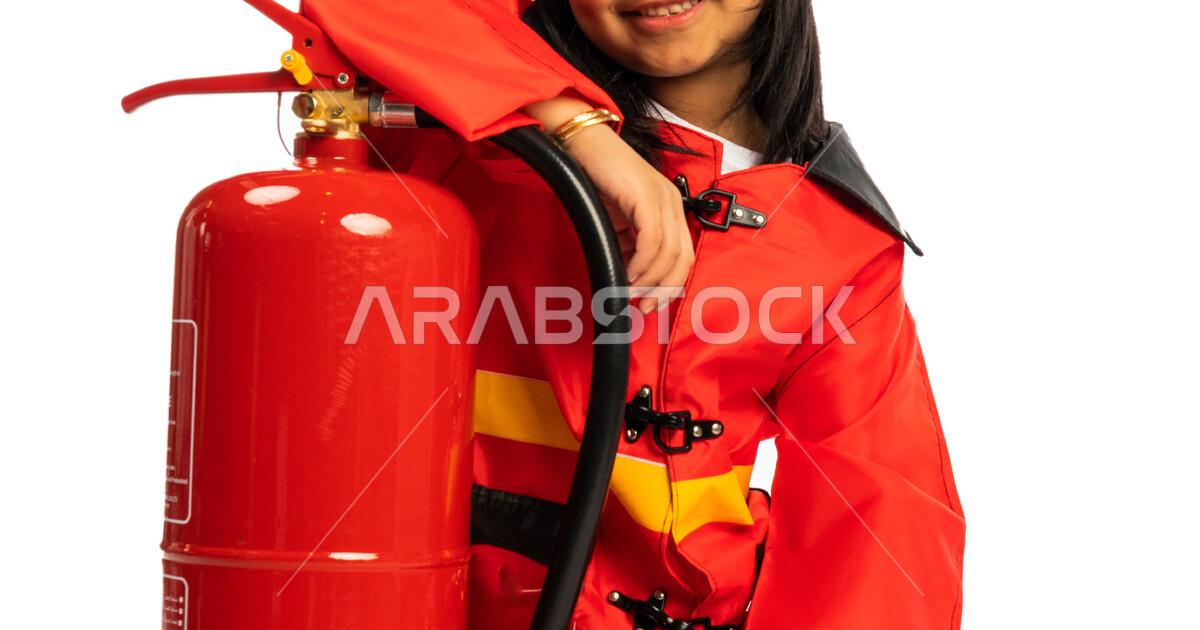 Portrait of a happy Saudi Arabian Gulf girl wearing a helmet and a ...