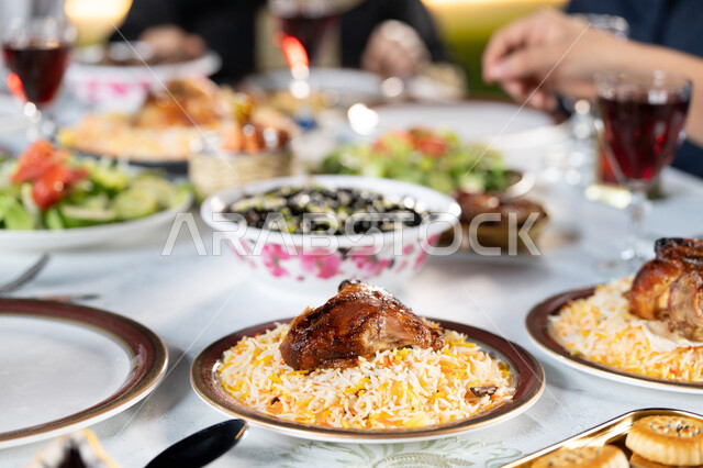 Types of Eastern Arab foods on the Ramadan tables, a close-up photo of ...