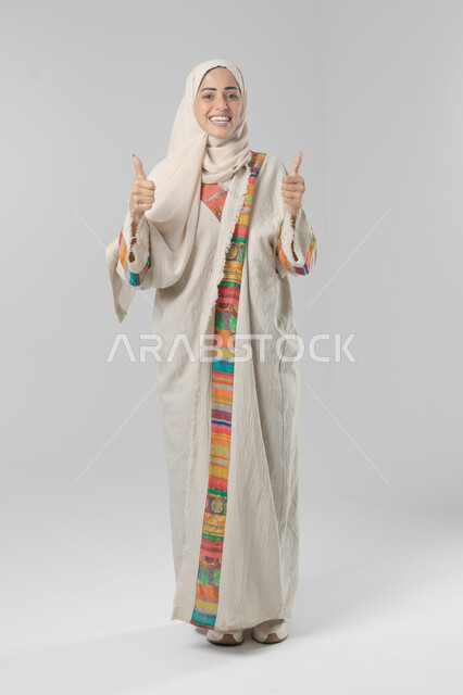 Expressions of approval and acceptance, looking at the camera with ...