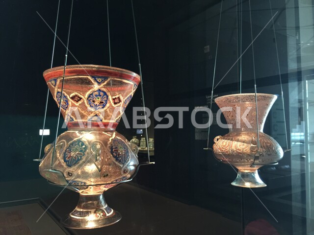 Exhibits and artifacts inside the Museum of Islamic Art in the Qatari ...