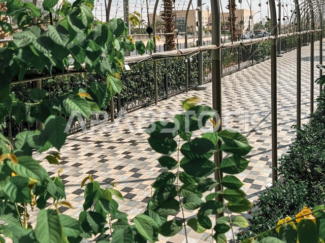The outdoor area of the U-Walk complex in Riyadh during the day, a ...