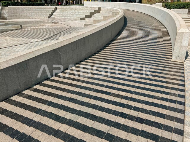 The outdoor area of the U-Walk complex in Riyadh during the day, a ...
