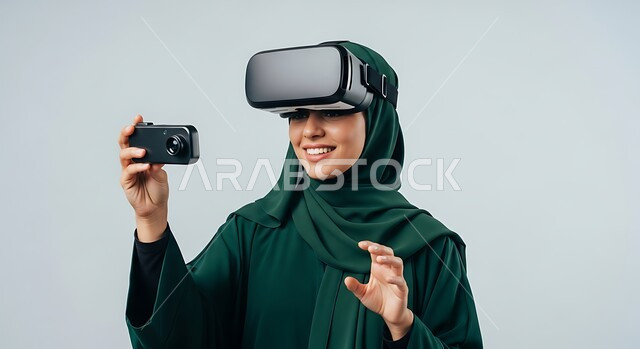 The concept of modern technology and the use of advanced devices, fun and entertainment by ...