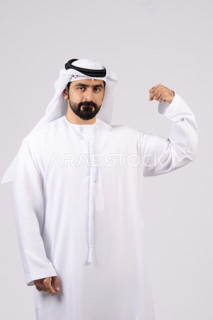 Fitness concept, having a healthy body, portrait of an Emirati Gulf ...