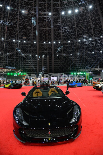 Black Ferrari, luxury car, Jeddah International Motor Show in the dome ...