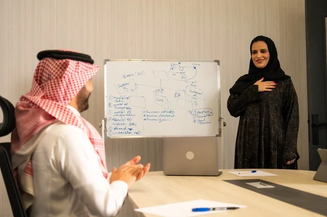 Teamwork and team spirit, discussing work plans, using laptops to take ...