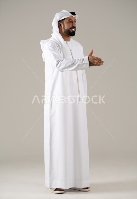 The concept of peace and welcome, gestures of joy and happiness, facial ...