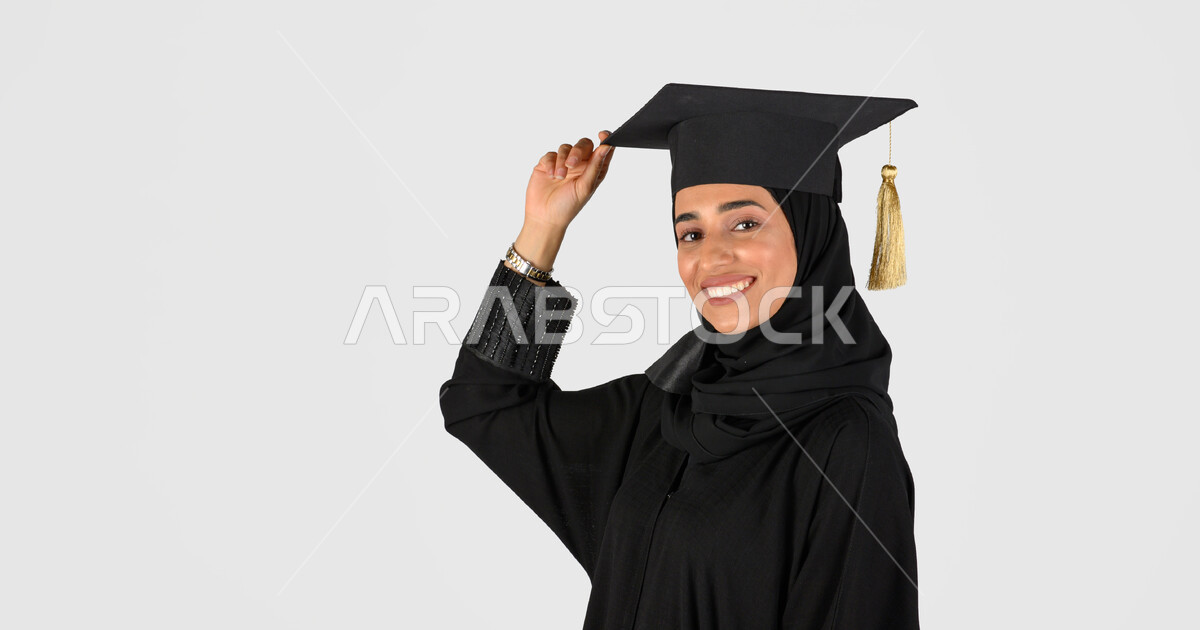 Portrait of a female Saudi Arabian Gulf university graduate student ...