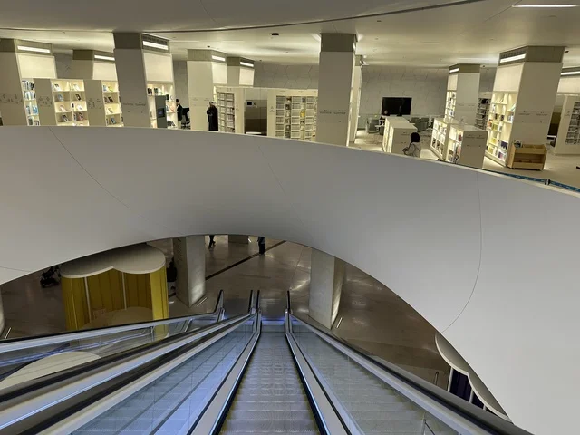 Modern interior architectural design, escalators inside a cultural ...